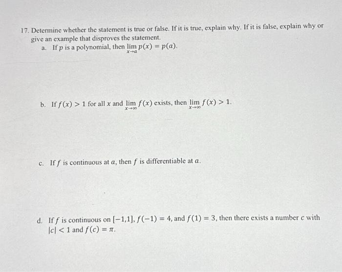 Solved 17. Determine whether the statement is true or false. | Chegg.com