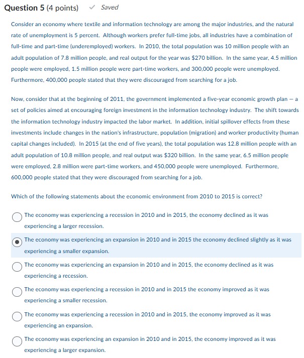 Solved Question 5 (4 ﻿points)SavedConsider an economy where | Chegg.com