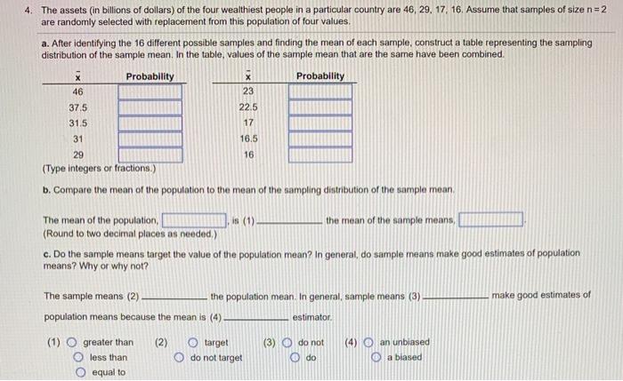 Solved The assets (in billions of dollars) of the four | Chegg.com