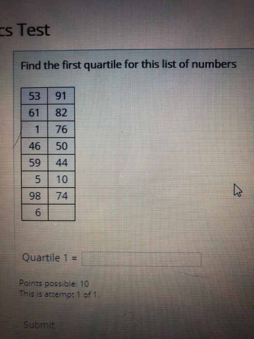 Solved Es Test Find the first quartile for this list of | Chegg.com