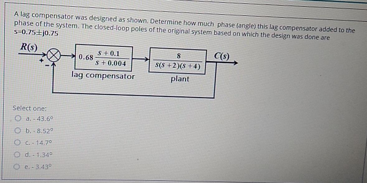 Solved A Lag Compensator Was Designed As Shown Determine Chegg