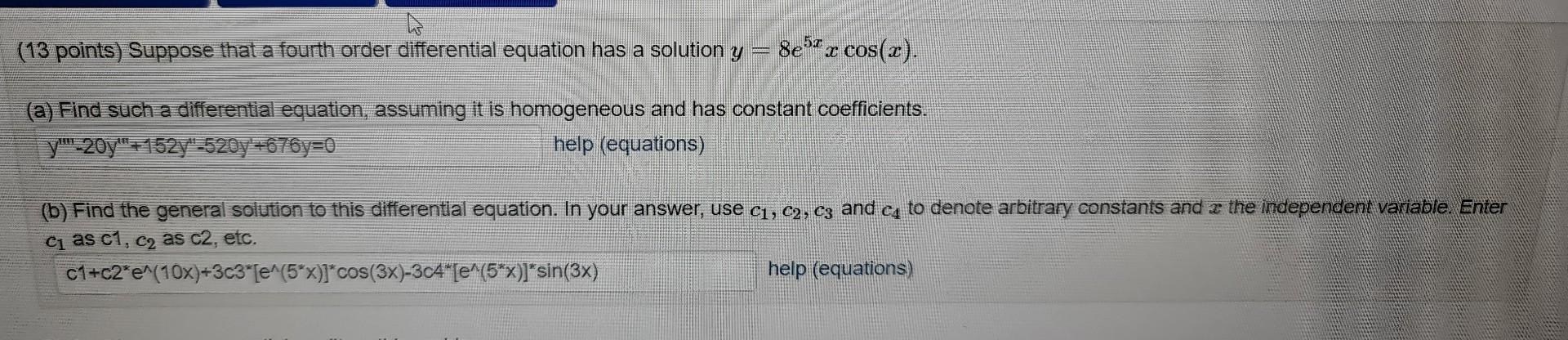 Solved 13 Points Suppose That A Fourth Order Differential