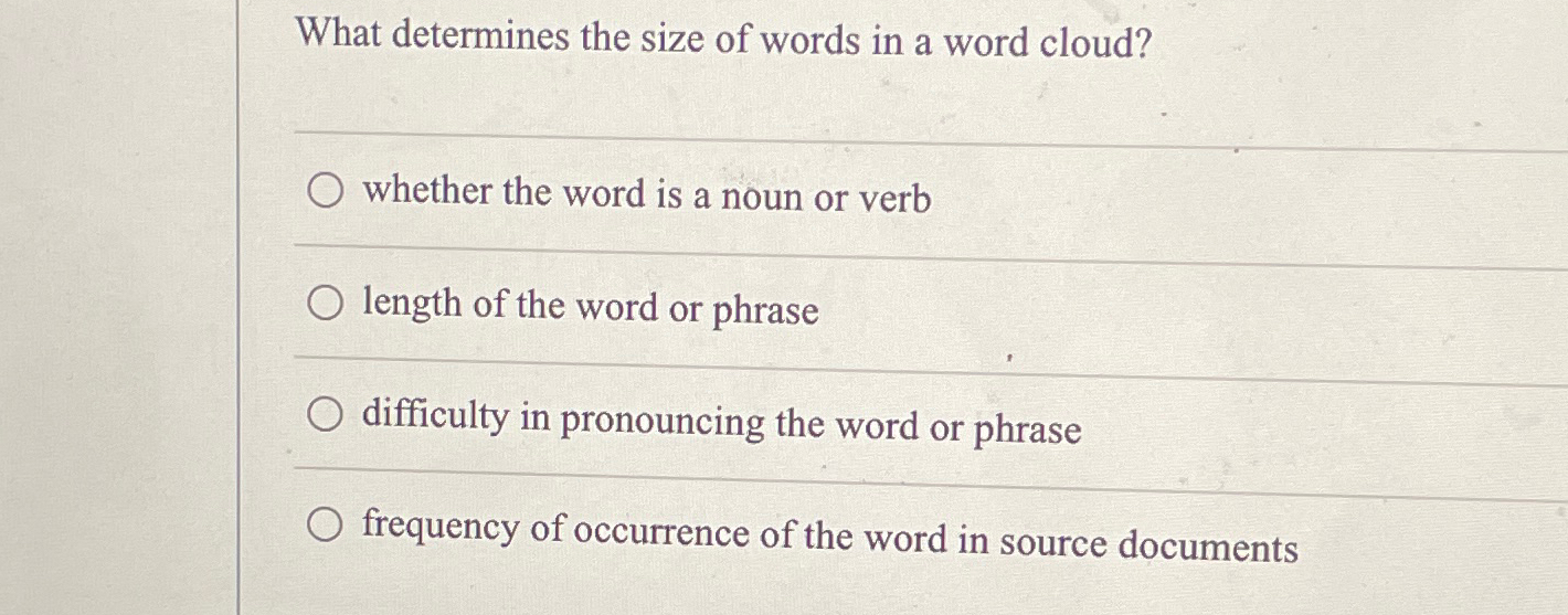 Solved What determines the size of words in a word | Chegg.com