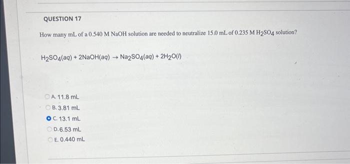 Solved How many mL of a 0.540MNaOH solution are needed to | Chegg.com