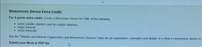 Solved Mneumonic Device Extra Credit For 3 points extra | Chegg.com