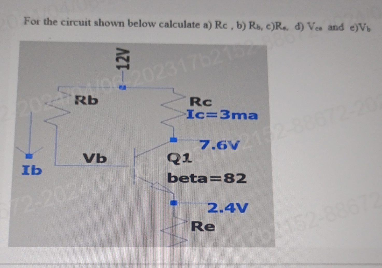 Solved For the circuit shown below calculate a) (:Rcc,(b)}, | Chegg.com