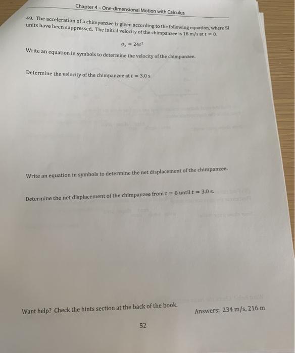 Solved Chapter 4 - One-dimensional Motion with Calculus 47. | Chegg.com