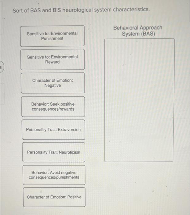 Solved Sort of BAS and BIS neurological system | Chegg.com