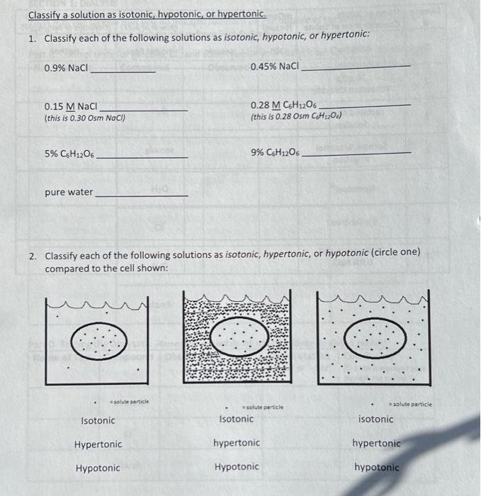 Solved Classify a solution as isotonic, hypotonic, or | Chegg.com