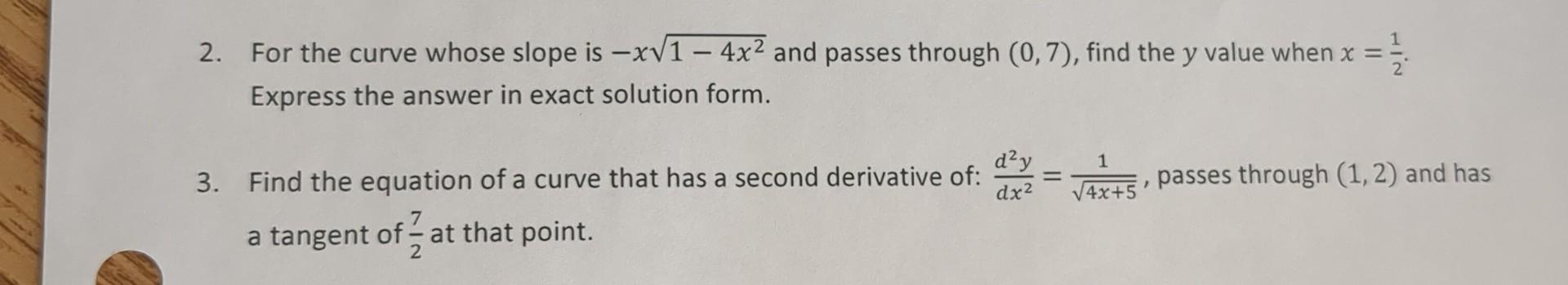 Solved 2. For the curve whose slope is −x1−4x2 and passes | Chegg.com
