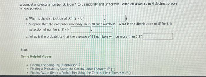 Solved A Computer Selects A Number X From 1 To 6 Randomly 4025
