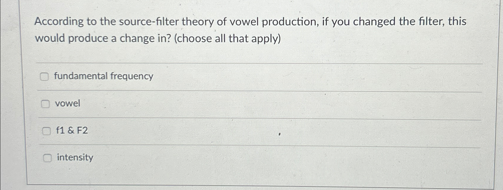 Solved According to the source-filter theory of vowel | Chegg.com
