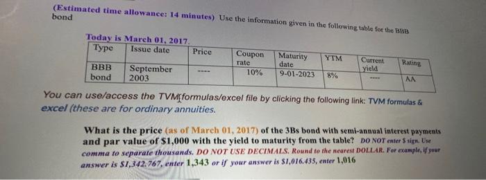 Solved (Estimated time allowance: 14 minutes) Use the | Chegg.com