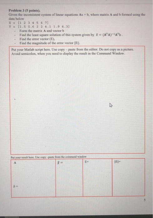 Solved Problem 3 (5 points). Given the inconsistent system | Chegg.com