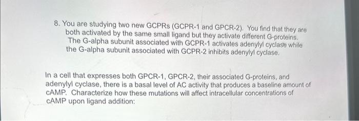 Solved 8. You are studying two new GCPRs (GCPR-1 and | Chegg.com