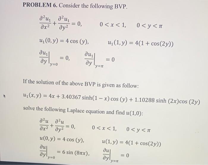 Solved PROBLEM 6. Consider the following BVP. д? д?u + дх2 | Chegg.com