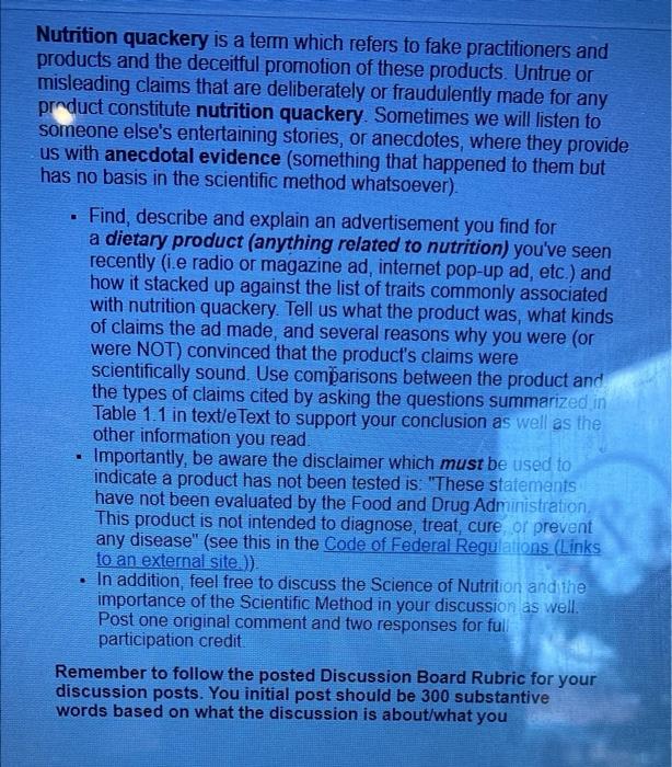 Nutrition Quackery: Separating Fact from Fion L LE | Chegg.com
