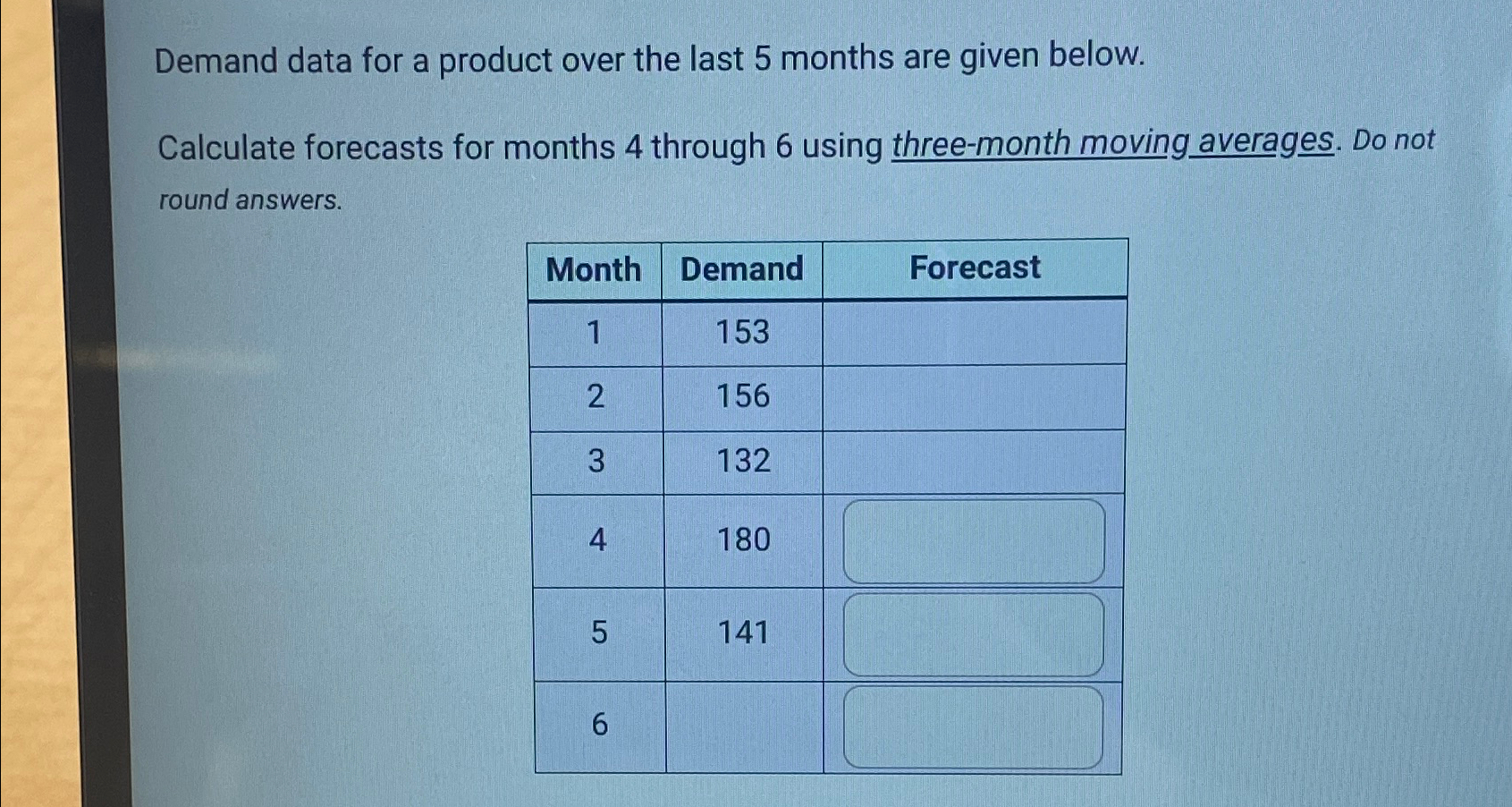 Solved Demand data for a product over the last 5 ﻿months are | Chegg.com