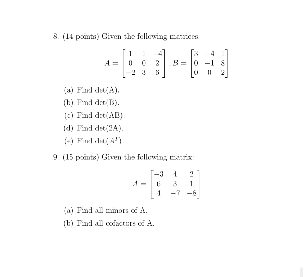 Solved (14 ﻿points) ﻿Given the following | Chegg.com