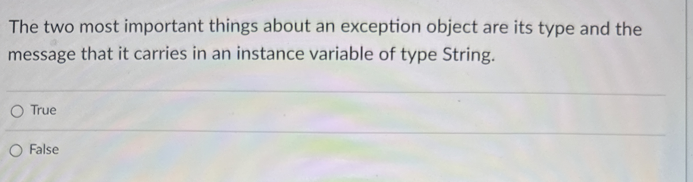 Solved The two most important things about an exception | Chegg.com