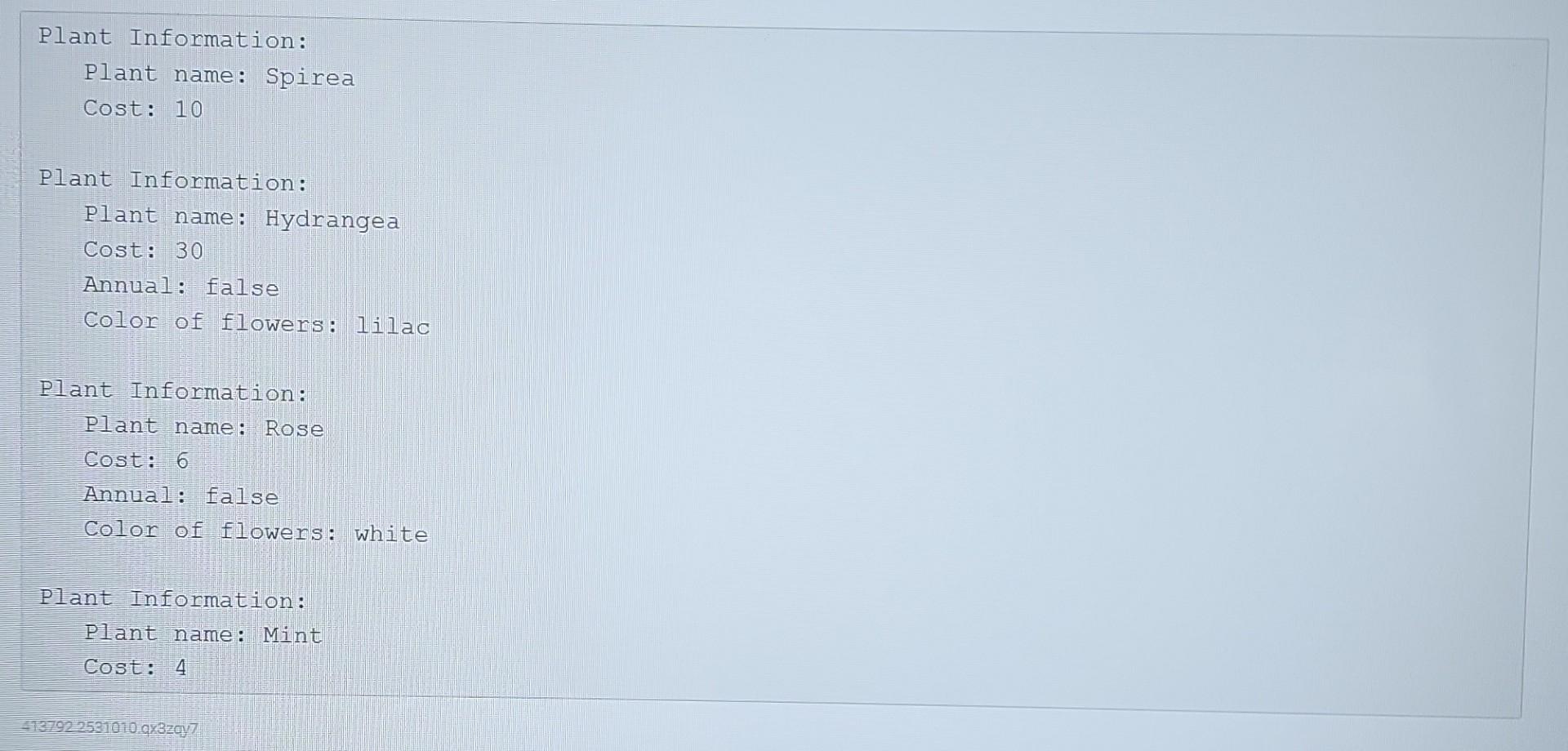 Solved Given a base Plant class and a derived Flower class, | Chegg.com
