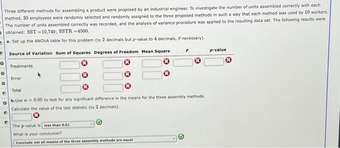 Solved Three different methods for assembling a product were | Chegg.com