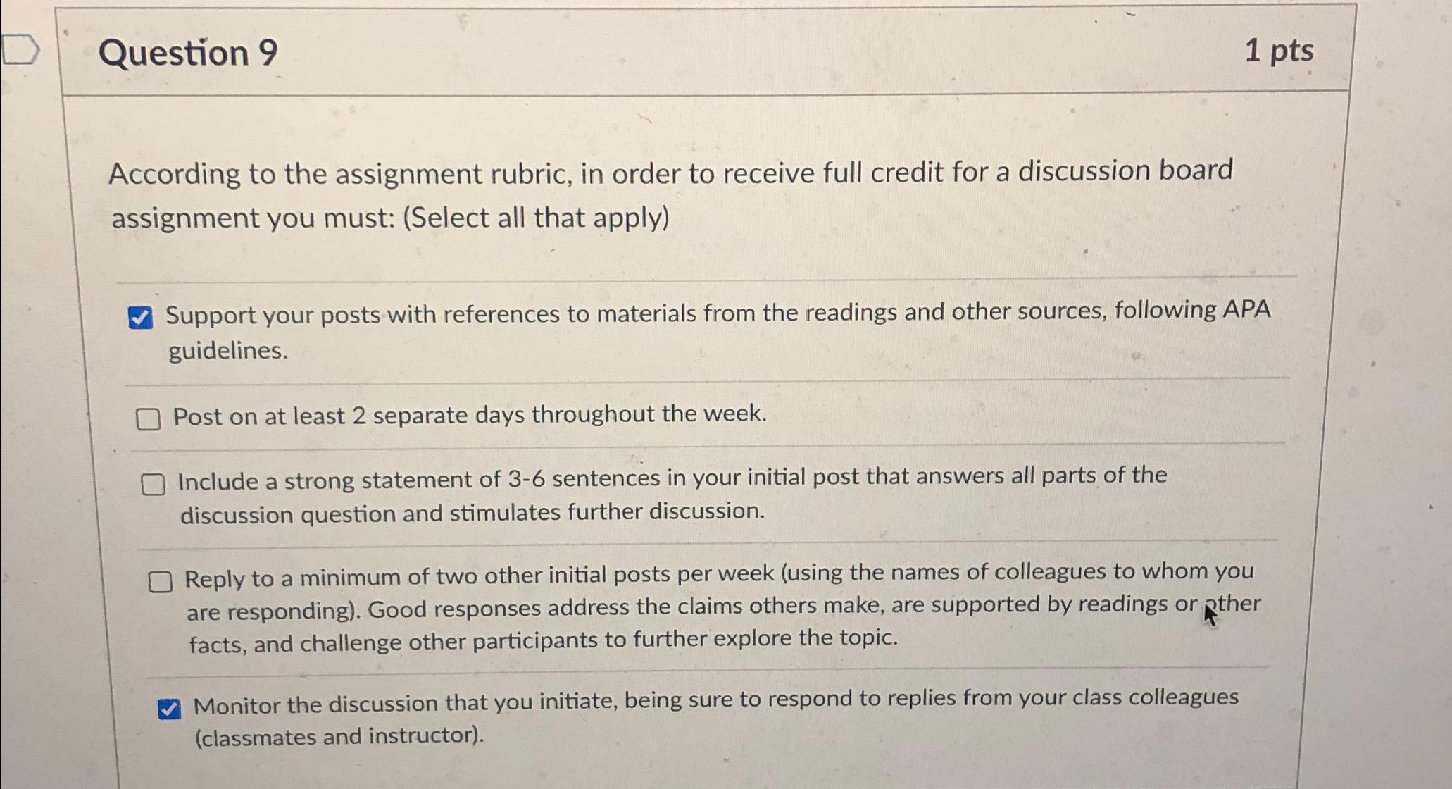 Solved Question 91 ﻿ptsAccording to the assignment rubric, | Chegg.com