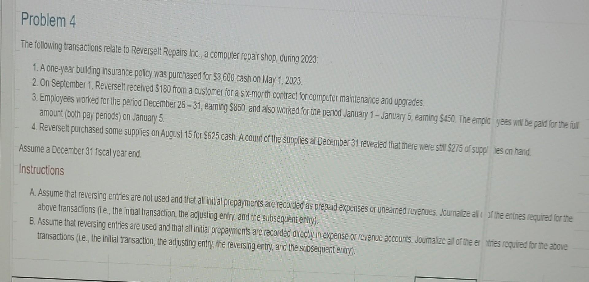 Solved Problem 4 The following transactions relate to | Chegg.com