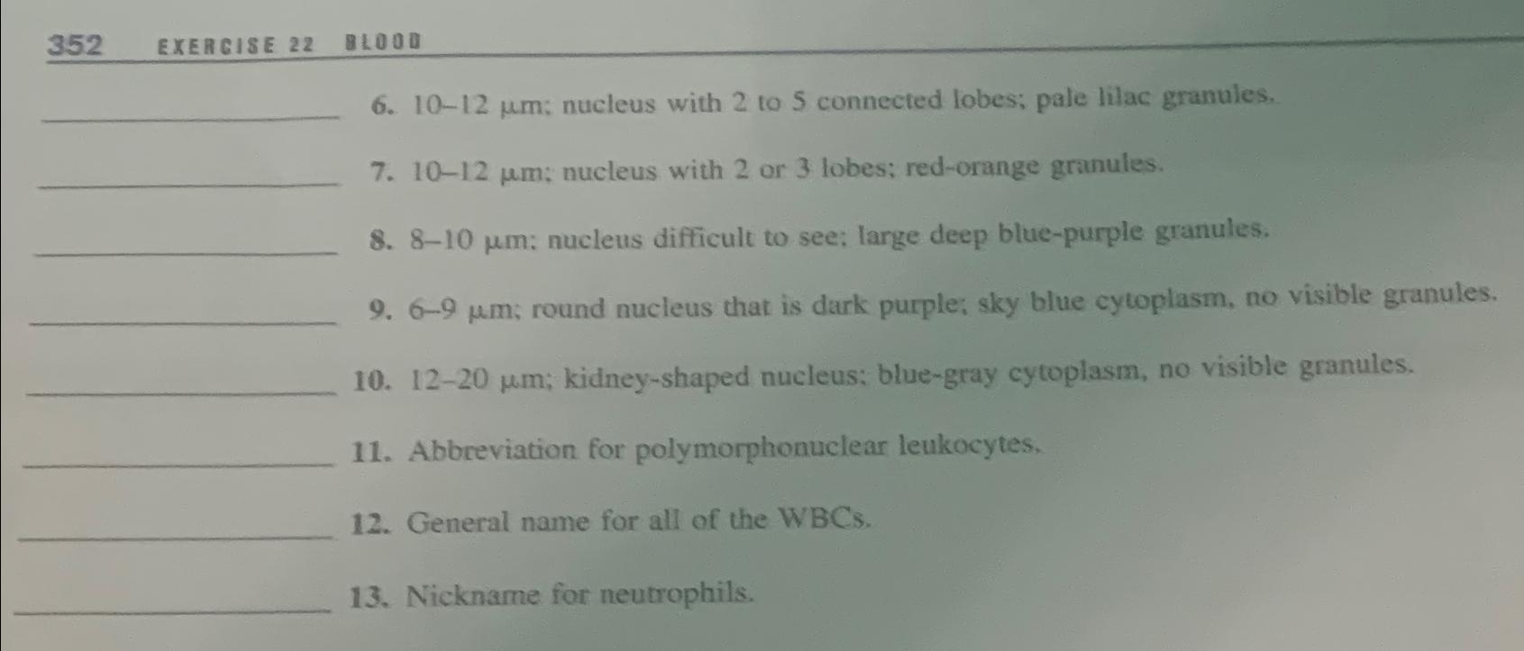 Solved 352 ﻿EXERGISE 22 ﻿QLOOD6. 10-12 μm; nucleus with 2 | Chegg.com