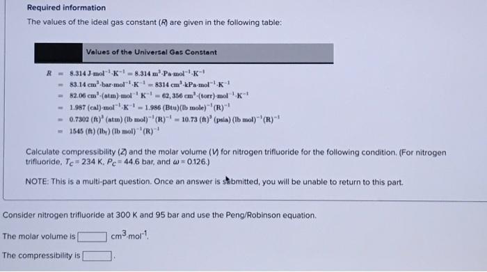 Required information The values of the ideal gas | Chegg.com