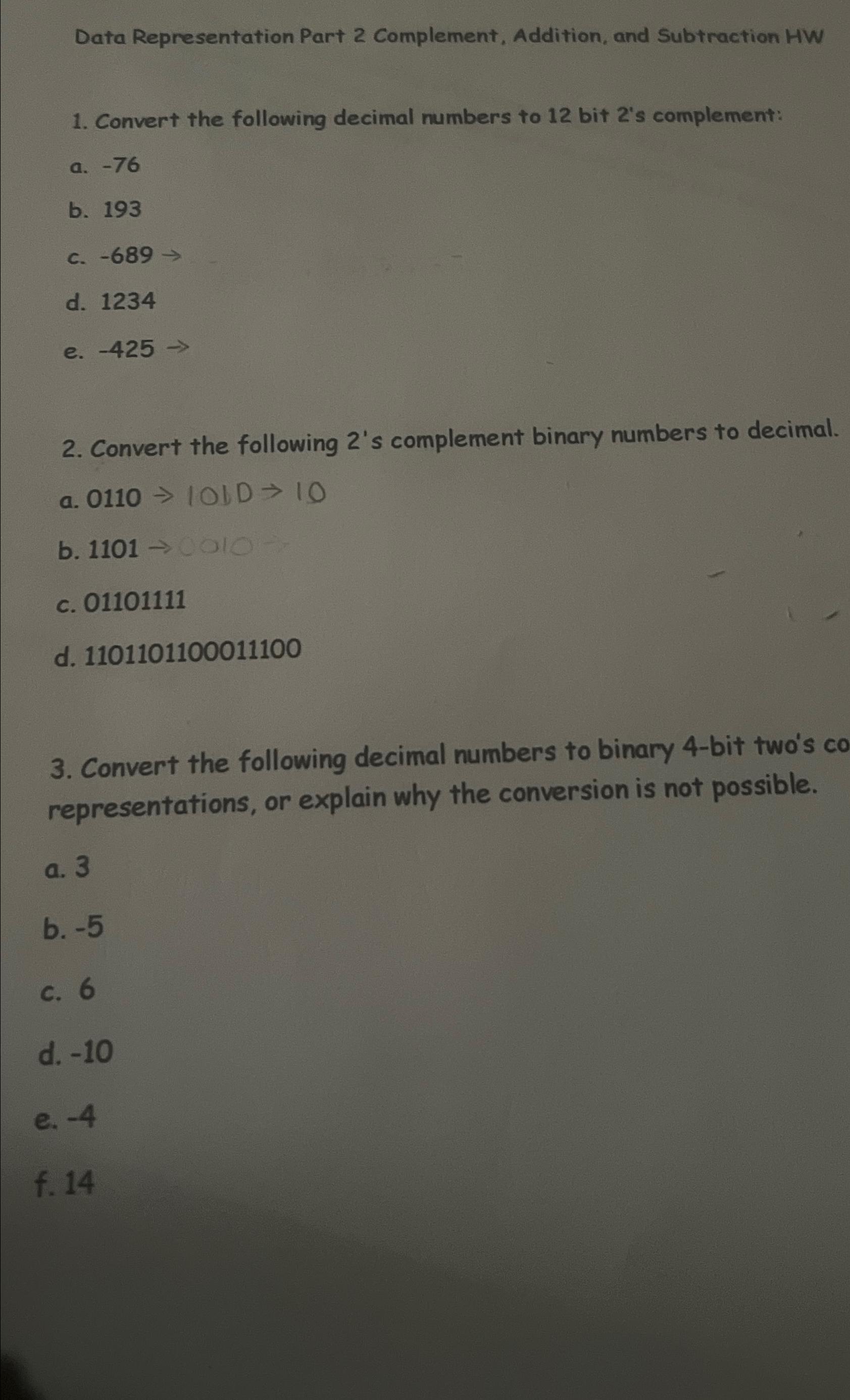 Solved Data Representation Part 2 ﻿Complement, Addition, and | Chegg.com