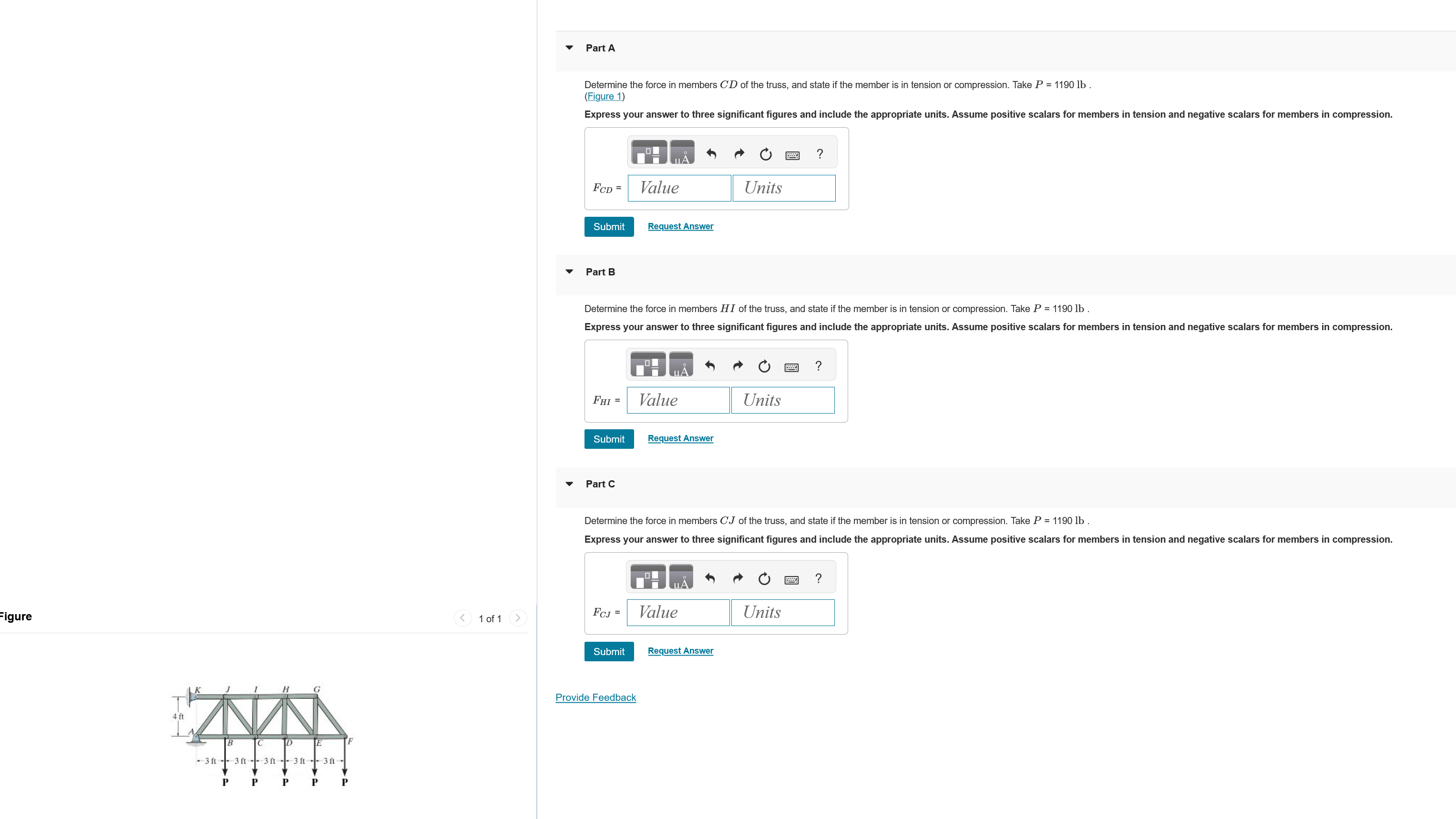 Solved Determine the force in members \( ﻿C D \) ﻿of the | Chegg.com