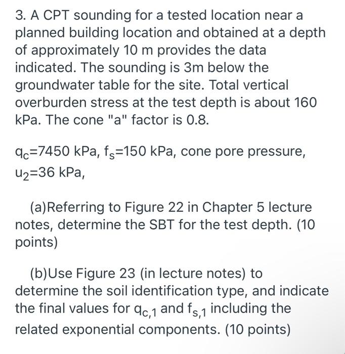 3. A CPT sounding for a tested location near a | Chegg.com