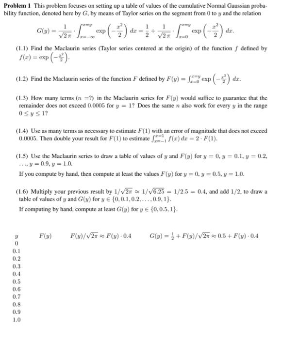 Solved Problem 1 This problem focuses on setting up a table | Chegg.com
