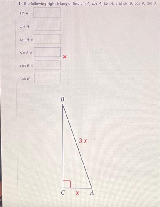 Solved In the following right triangle, find sinA,cosA,tanA, | Chegg.com
