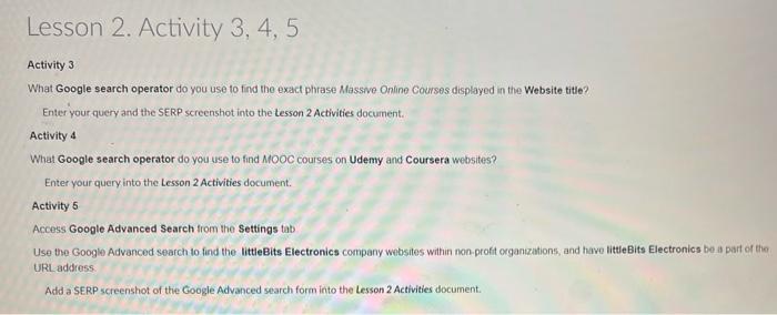 Solved In Class Assignment - Lesson 2 Activities. Start a | Chegg.com
