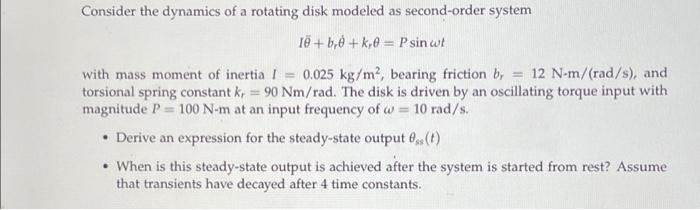 Solved Consider the dynamics of a rotating disk modeled as | Chegg.com