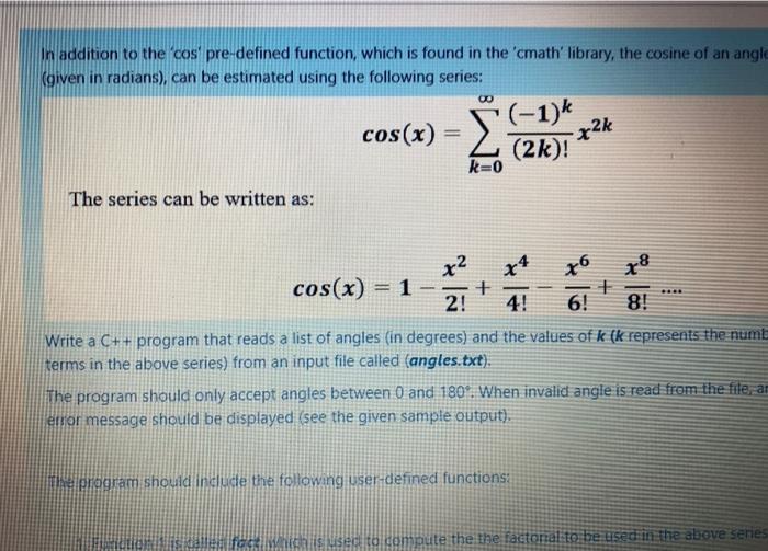 Solved 00 In addition to the 'cos pre-defined function, | Chegg.com