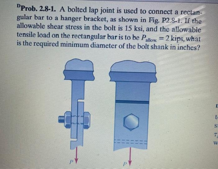 Solved Drob. 2.8-1. A bolted lap joint is used to connect a | Chegg.com