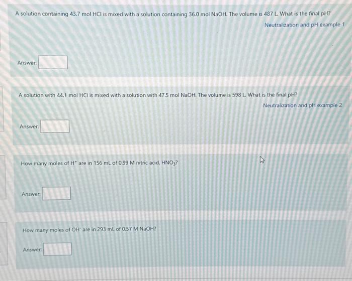 Solved A solution containing 43.7 molHCl is moxed with a | Chegg.com