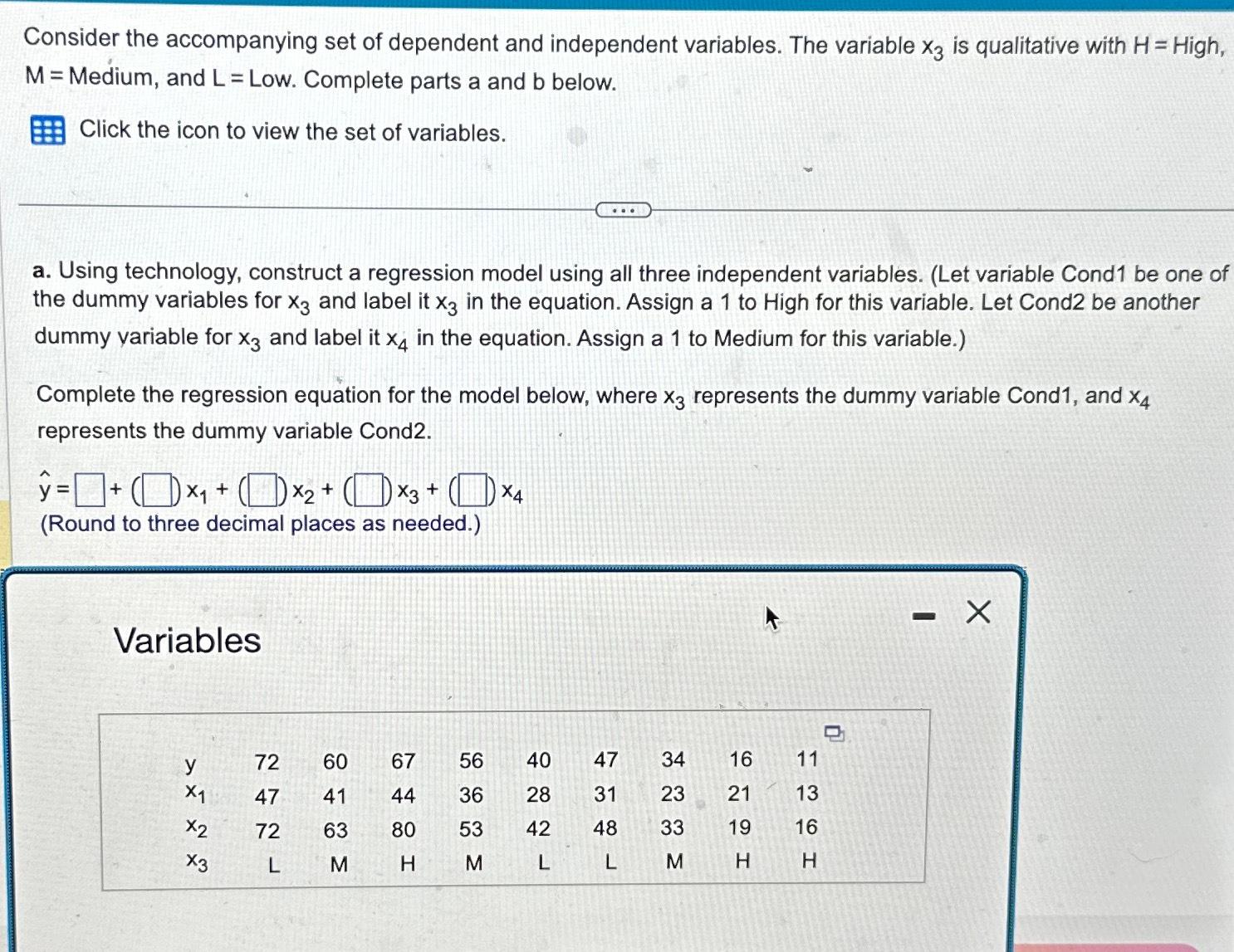 Solved Consider the accompanying set of dependent and | Chegg.com