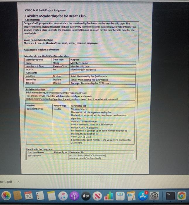 COSC 1437 Swift Project Assignment Calculate | Chegg.com