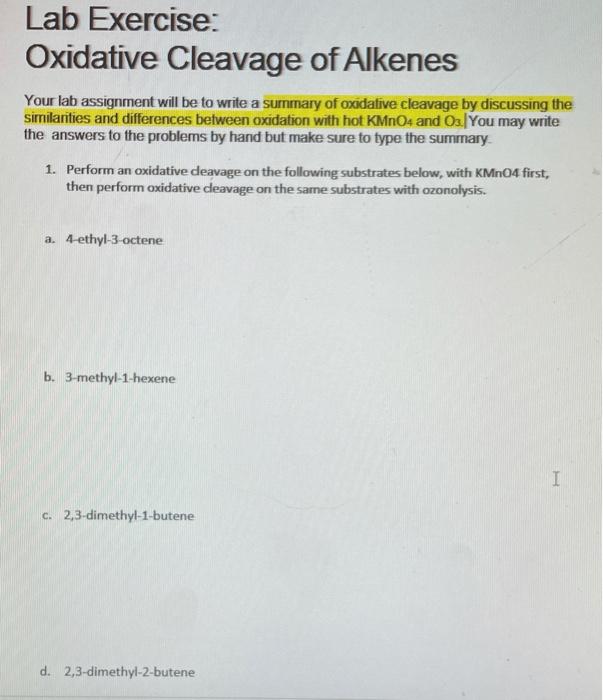 Solved Lab Exercise: Oxidative Cleavage of Alkenes Your lab | Chegg.com