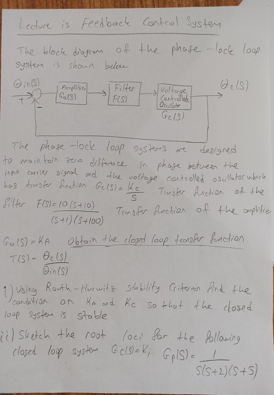 Solved Lecture is Feedback Control System The bloch diagran | Chegg.com