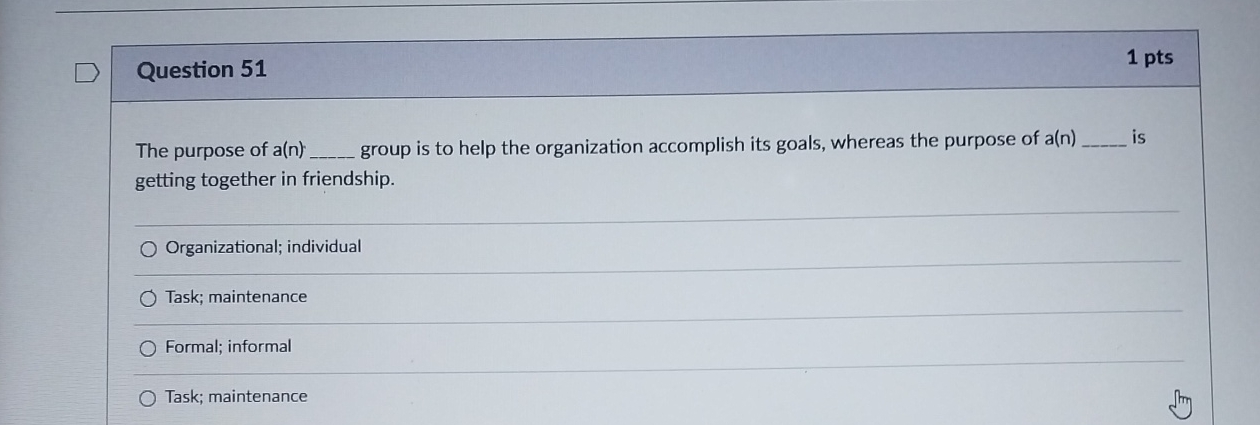 Solved Question 511 ptsThe purpose of a(n) q, group is to | Chegg.com Solved Question 511 ptsThe purpose of a(n) q, group is to | Chegg.com