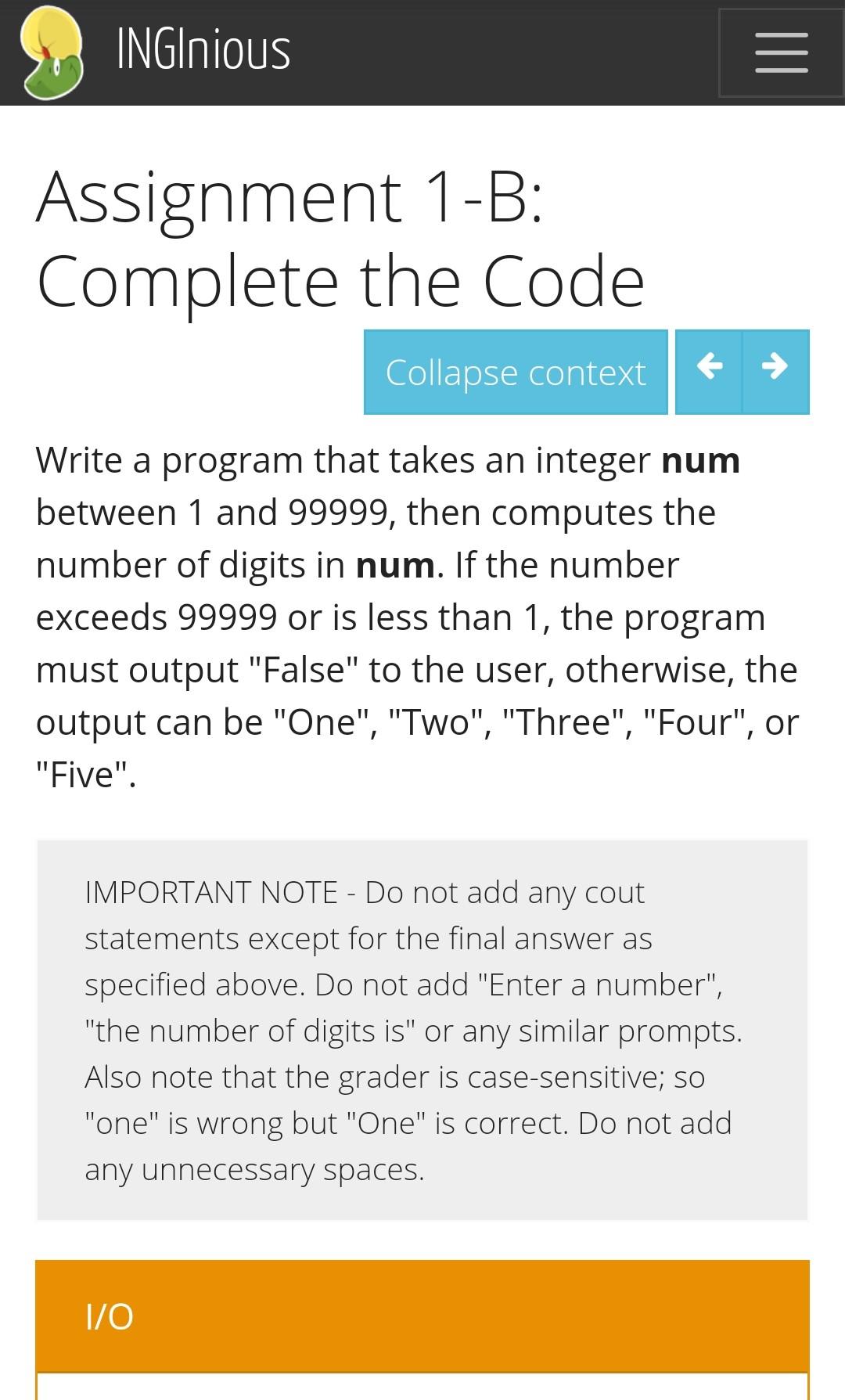 Solved INGInious III Assignment 1-B: Complete the Code | Chegg.com