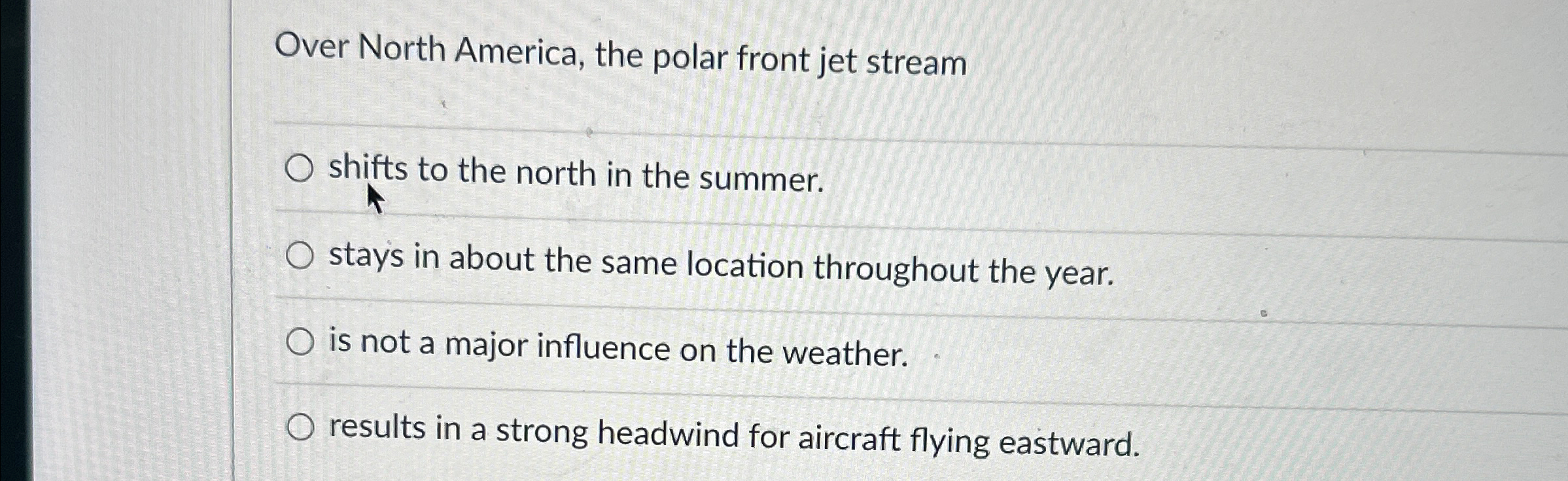 Solved Over North America, the polar front jet streamshifts | Chegg.com