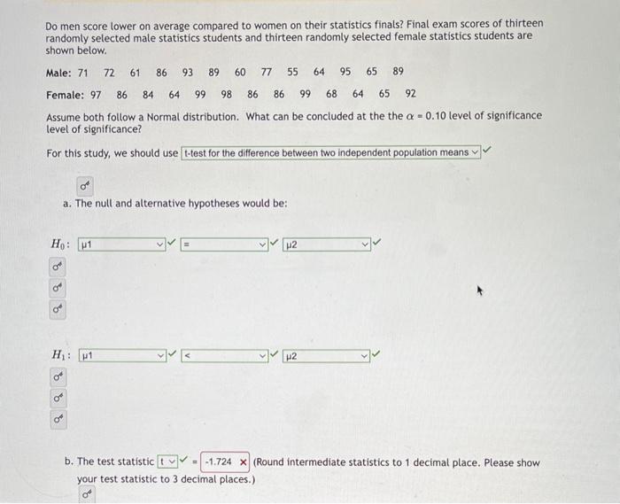 Solved Do men score lower on average compared to women on | Chegg.com