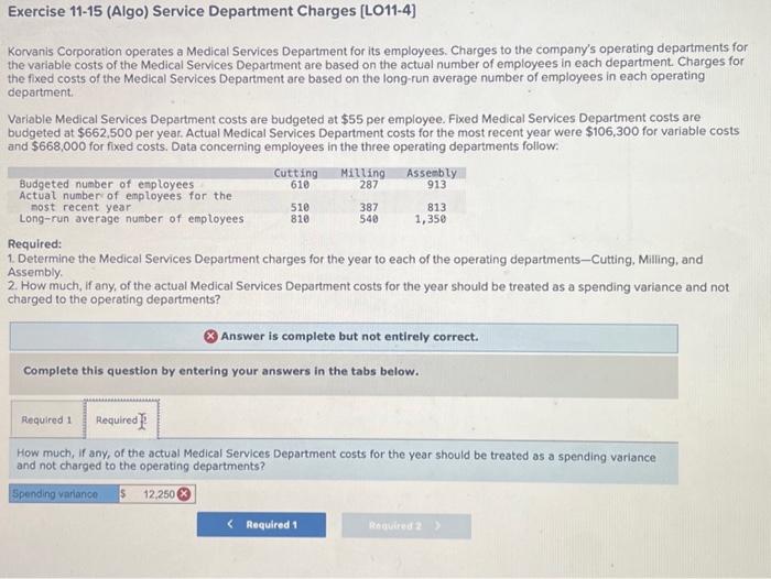 Solved Exercise 11-15 (Algo) Service Department Charges | Chegg.com