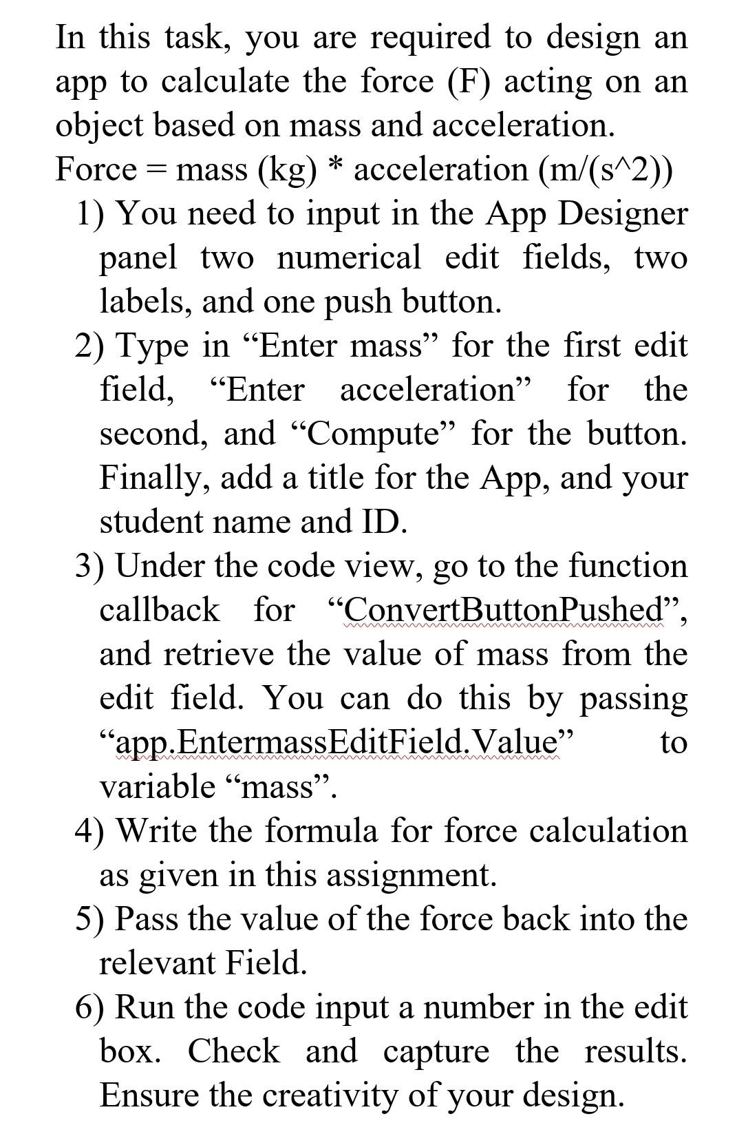 Design simple Matlab App (advanced version of GUI) I | Chegg.com